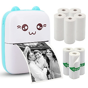 Vicbear Mini Pocket Printer, Portable Thermal Printer with 8 Rolls Printing Paper, Bluetooth Wireless Tiny Printer for Photos/Stickers/Labels/Notes/Receipts, Compatible with iOS and Android, Blue