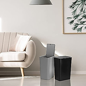 Fasmov Trash Can, 2 Pack 15 Liter / 4 Gallon Plastic Garbage Container Bin with Press Top Lid, Waste Basket for Kitchen, Bathroom, Living Room, Office, Narrow Place (Gray + Black)