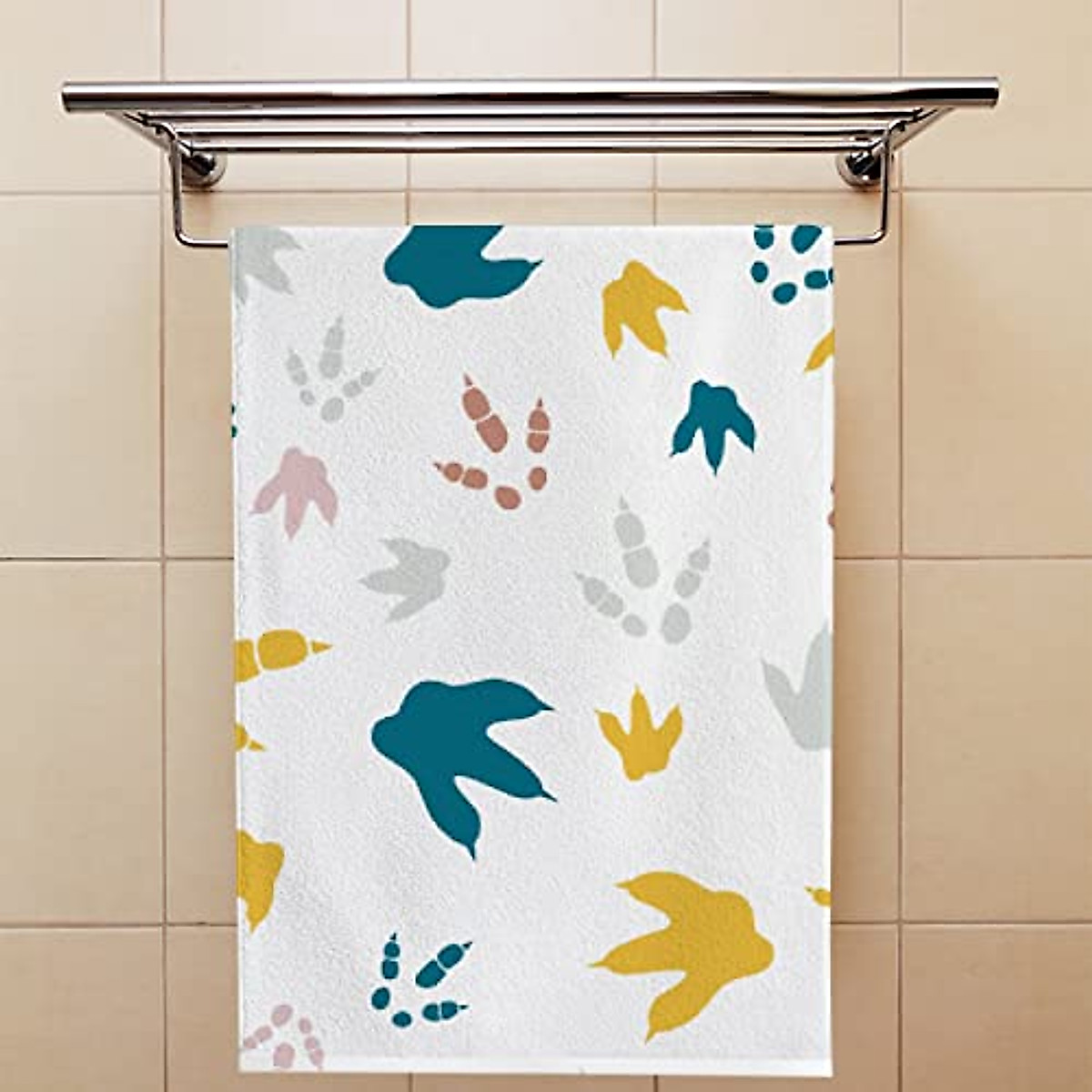 Hand Bath Towels 2 Pack Dinosaur Footprint Absorbent Face Fingertip Towels for Bathroom Kitchen Gym Spa Soft Hair Drying Cloth Quick Dry, 30 x 15 Inch