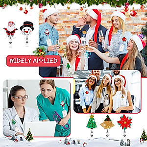 9 Pieces Christmas Badge Reel Holder Retractable Nurse Badge Reel Bling Glitter Holiday Badge Reels Cute Acrylic Id Name Badge Holder with Alligator Clip for Office Nurses Doctors