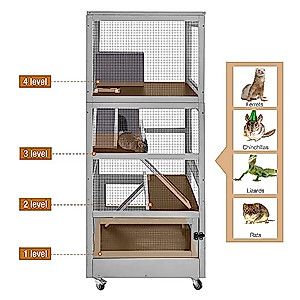 Ferret Cage Chinchilla Cage Large 4 Levels Critter Nation Cage Perfect for Ferret,Chinchilla, Rat, Squirrel, Lizard and Other Small Animal,Upgrade Anti-Chewing (Grey)