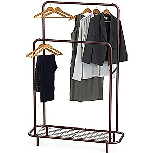 Simple Houseware Double Rod Clothing Garment Rack with Bottom Shelves, Bronze