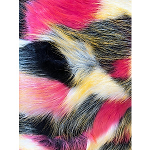 Prime Fabric, Multicolor Puzzled Patches Luxury Shag Faux Fur Fabric by The Yard 60" Wide, Shaggy, Long Pile, DIY Craft Supply, Hobby, Costume, Decoration