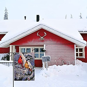 Furiaz Winter Blessings Garden Flag Cardinals, Snowy Home Decorative House Yard Small Flag Birds Welcome Decor Sign Double Sided, Christmas Holiday Outdoor Decorations Xmas Seasonal Outside Flag 12x18