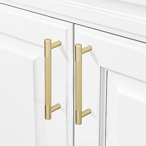 COTYKILEY 10 Pack 5 Inch(128mm) Brushed Brass Cabinet Handles Gold Knurled Kitchen Cabinet Pulls Cabinet Door Handles Kitchen Cabinet Hardware Cupboard Drawer Pulls Dresser Handles