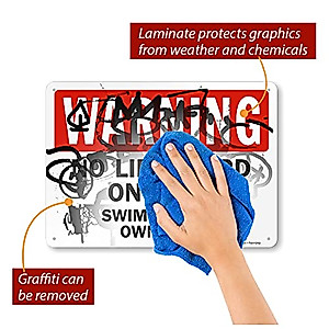 SmartSign 10 x 14 inch “Warning - No Lifeguard On Duty, Swim At Your Own Risk” Metal Sign, Screen Printed, 40 mil Laminated Rustproof Aluminum, Red, Black and White