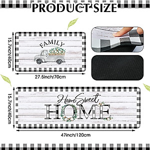 Riakrum 2 Pieces Non Slip Kitchen Mat for Floor Farmhouse Kitchen Rugs and Mats Gray Black White Checkered Rug Cushioned Comfort Standing Mats for Kitchen, 16 x 28 and 16 x 47 Inch