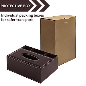 PU Leather Rectangular Tissue Box Cover - Multifunctional Tissue Box Holder with Stationery Remote Control Box, Decorative Tissue Pen Remote Organizer for Home/Office/Restaurant (Brown)
