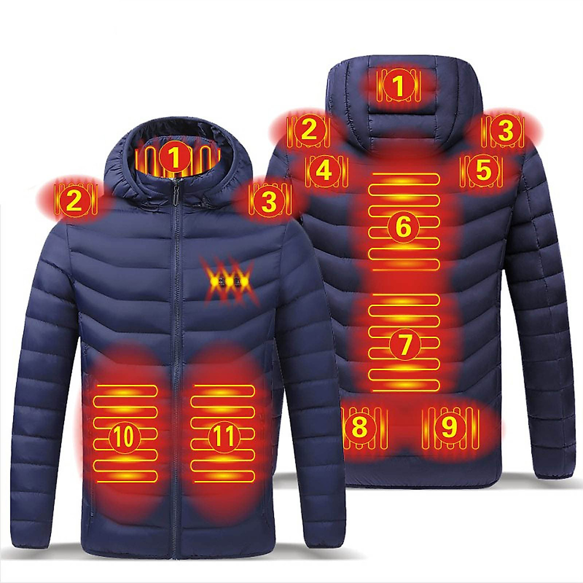 COMIOR Electric Heated Jacket, Unisex Heated Coat for Men Women USB Rechargeable Electric Heated Jacket with 11 Heating Zones Winter Waterproof Warming Jackets For Outdoor Skiing, Hiking