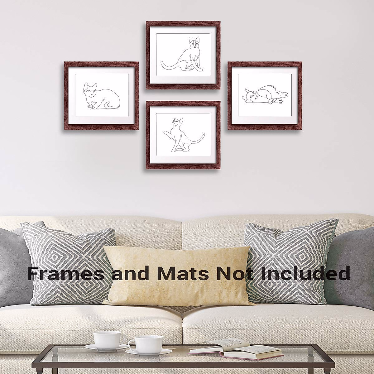 Cats Wall Art - Set of 4-8”x10” Unframed Minimalist Black & White Decor Prints - Makes a Great Gift Under $20 for Cat Lovers