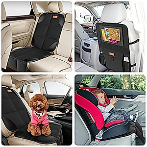 SMART ELF Car Seat Protector + Backseat Car Organizer Kick Mat, Large & Waterproof 600D Fabric Child Auto CarSeat Protectors Saver for Baby Sit with Storage Pockets for Leather and Fabric Car Seat