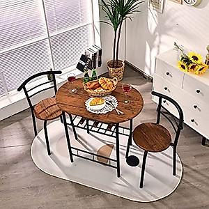 Giantex Dining Table Set for 2, Small Kitchen Table with Storage Shelf, 3 Piece Table and Chairs for Dinner and Breakfast, Space Saving Dinette Set for Home Apartment Bistro (Brown & Black)