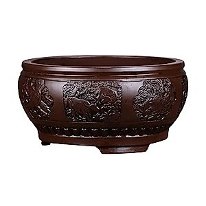 SCOOVY Original Planters for Outdoor Plants Classical Purple Sand Plant Pot Round Large Bonsai Pot Small Pine Banyan Tree Planter Interior Decoration Ornaments Planters