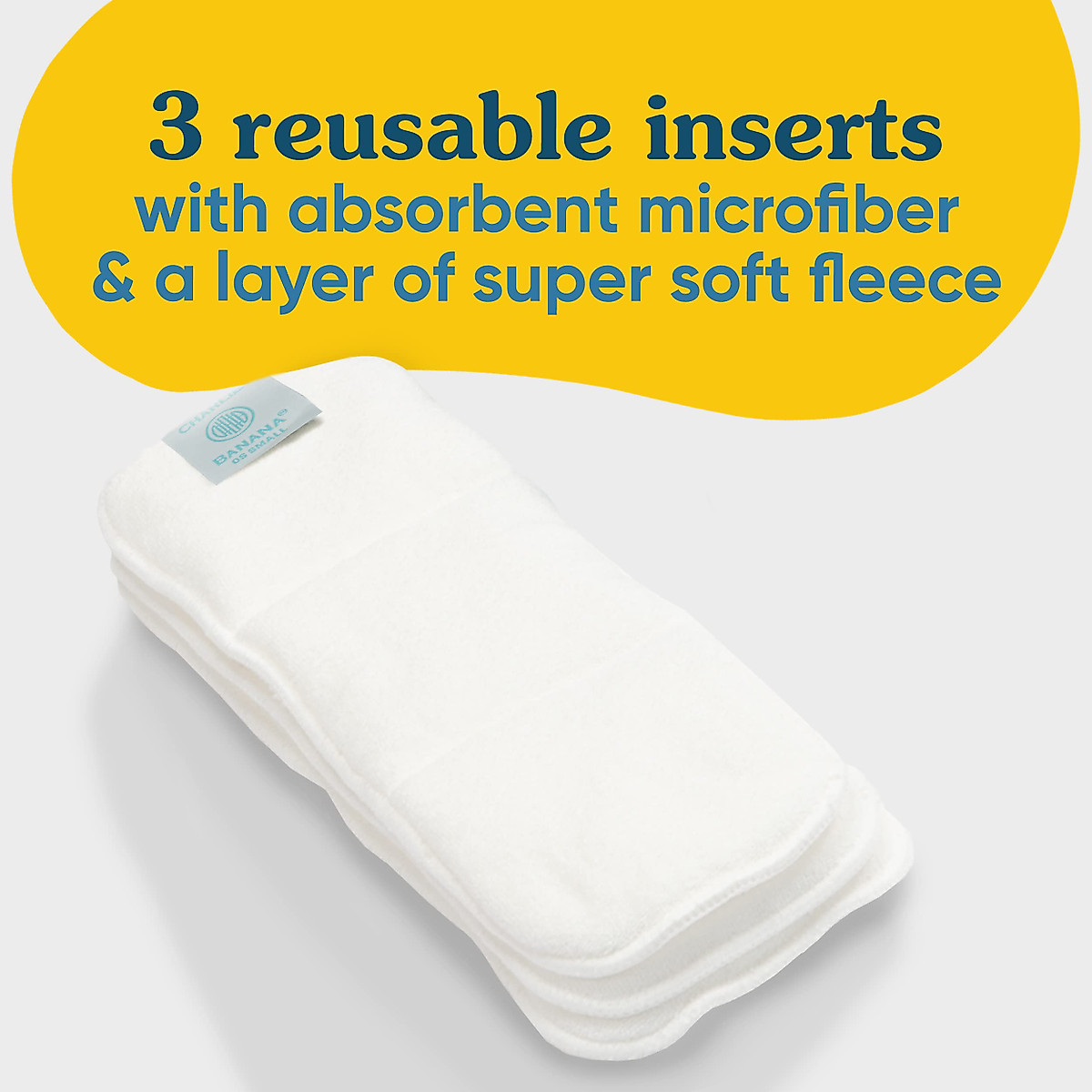Charlie Banana Baby Super Absorbent Deluxe Reusable and Washable Diaper Insert, One Size, 3-Pack, Small