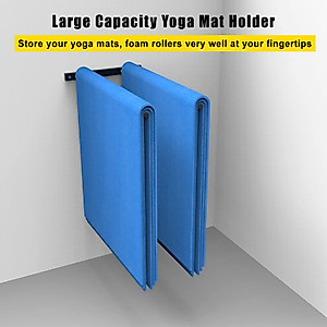 ROYUMI Wall Mounted Black Yoga Mats Holder, Multifunctional Dumbbells Kettlebells Holder, Yoga Strap Resistance Bands Hanger, Suit for Perforated Yoga Mats (Color : Style A)