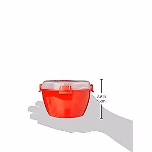 Sistema Microwave Bowl for Noddles, Pasta, and Soup with Lid and Handle, Dishwasher Safe, 31.7-Ounce, Red