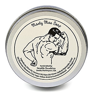 Seattle Sundries | Manly Man Soap Bar - 1 (4oz) Handmade Natural Mens Bar Soap in a Low Waste Gift Tin, Classic Masculine Scent - Spouse Gift for Him