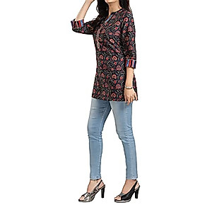 IshDeena Stay stylish with the Indian Kurtis for Women in M to Plus size (Black - i22s1 /Medium)