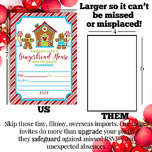 Amanda Creation Christmas Invitations with Envelopes – Gingerbread House Decorating, 20 Pack 5x7 Double Sided Fill-In Invite Cards with Twenty White Envelopes Perfect for Christmas Birthday Parties