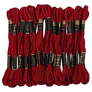 IBA Indianbeautifulart Anchor Dual Shade Stranded Cotton Cross Stitch Hand Embroidery Thread Floss 25 Skeins-Red & Maroon
