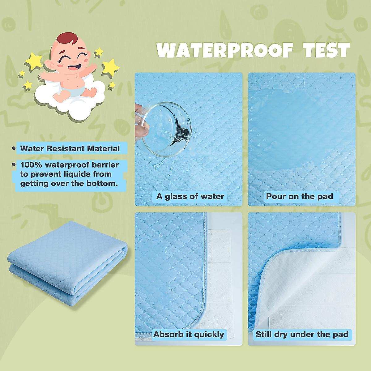 [Upgrade] CLOVERCAT 2 Pack Large Size 35x27” Bed Pads Washable Waterproof Mattress Protector, Reusable Incontinence Pee Pads for Bed Wetting Toddlers, Adults, Elderly, Women or Kids, Children