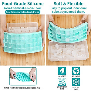 Food-grade Silicone Ice Cube Tray with Lid and Storage Bin for Freezer, Easy-Release 36 Small Nugget Ice Tray with Spill-Resistant Cover&Bucket, Flexible Ice Cube Molds with Ice Container, Scoop Cover