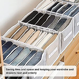 Wardrobe Clothes Organizer for Jeans |5pcs White Drawer Organizer for Clothing |Easy To Clean,Save Space Drawer Dividers For Clothes |7 Grids Clothes Organizer for Folded Pants,Trousers（Handle）