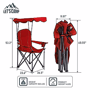LET'S CAMP Camp Chair with Shade Canopy Folding Camping Recliner Chair with Carry Bag for Outdoor Camping Hiking Beach, Heavy Duty 350 LBS