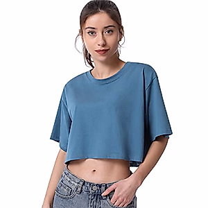 Cosy Pyro 4-Pack Women's Cotton Crop T-Shirts Short Sleeve Solid Cropped Athletic Top Round Neck Casual Workout Yoga Tees Black/White/Gray/Navy M