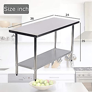 Stainless Steel Table Kitchen Prep Table Work Table with Adjustable Shelf Metal Commercial Worktable Kitchen Utility Dinning Table for Restaurant, Garage, Home and Hotel, 24"x36"