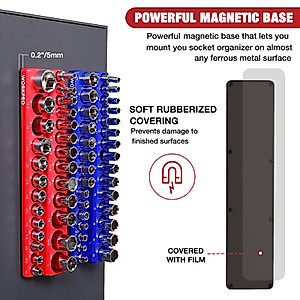 WORKPRO 3/8-inch Magnetic Socket Organizer Set, 2-Piece SAE & Metric Socket Holders, Holds 56 Standard and Deep Sockets for Tool Box, Tool Carts (Sockets Not Included)