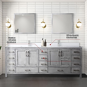 Bell+Modern Big Sur 84 in. W x 22 in. D Distressed Grey Double Bath Vanity and White Quartz Top