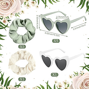 Bouiexye Bridesmaid Sunglasses and Scrunchies Bachelorette Sunglasses Hair Ties Bridesmaid Proposal Gifts for Wedding Party (6, White,Sage Green)