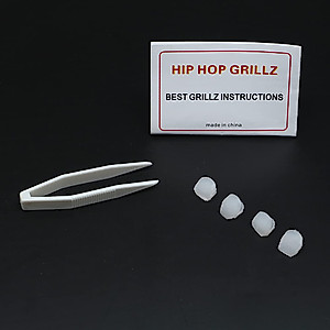 LuReen Silver 4 PC Vampire Dracula Single Metal Fangs Hip Hop Teeth Grillz Set for Halloween Costume Cosplay