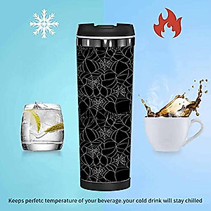 WONDERTIFY Spider Web Coffee Cup Halloween Gothic Scary Netting Coffee Mug Stainless Steel Bottle Double Walled Thermo Travel Water Metal Canteen Black Grey