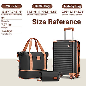Joyway Carry on Luggage 20 Inch Suitcases with Spinner Wheels, Hard Shell Luggage Sets 3 Piece Travel Suitcase Set with Combination Lock(20-In, Black Brown)