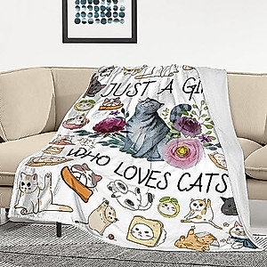 Cat Blanket Ultra Soft Flannel Throw Blanket Just a Girl Who Loves cat Blankets Cat Gifts for Cat Lovers Cozy Lightweight Blankets for Women Kids Adults 50"X 40"