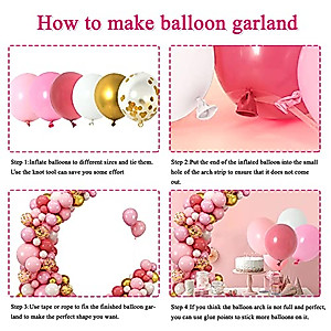 RUBFAC 159pcs Pink Gold Balloons Garland Arch Kit Pastel Pink White Gold Confetti Latex Helium Balloons for Confession Proposal Wedding Valentine's Day Girl Birthday Baby Shower Party Decorations