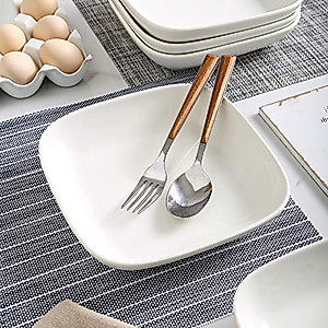 Selamica Porcelain 8-inch Square Dinner Plates, Pasta Salad Bowls, Set of 6, White