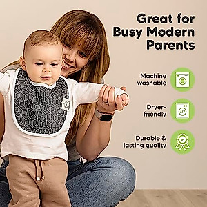 8-Pack Organic Baby Bibs for Girls & Boys - Teething Baby Bibs for Boy, Girl - Newborn Bibs for Baby Girl, Boy (Grayscale)