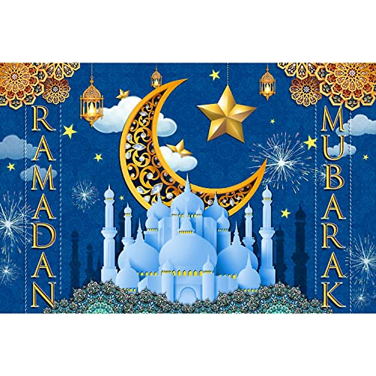 Ramadan Backdrop,7x5Ft Ramadan Mubarak Sign Backdrop for Muslim, Ramadan Mubarak Decorations for Home,Ramadan Decorations for Wall Background