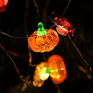 TWONGIFT Autumn LED Solar String Lights Outdoor,40LED Maple Pumpkin Acorn Thanksgiving Decorative Lights Indoor,18ft Fall Garland Solar Turkey Lights for Halloween,Garden,Mantel,Kitchen(8 Modes)