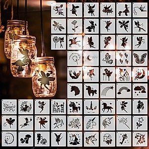 60 Pieces Stencils for Painting on Wood Small Reusable Stencil Flower Animal Deer Bear Butterfly Bird Bee Mountain Themed DIY Craft Template Paint Stencils for Wall Home Decor(Fairy Tale)