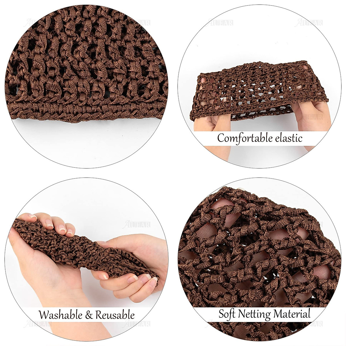 AUEAR, Hair Nets Cap Sleeping Hairnet Snoods Wrap Bonnets Long Straight Curl Wig Head Protector Mesh Wrapping Crochet Wave Cook Hats Bun Lift Strap Weaving Sew For Women Ballet (5 Pack, Multi)