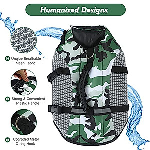 Sheripet Dog Life Preserver, Ripstop Dog Life Vest Large with Reflective Strip & Superior Buoyancy,Girl Dog Life Jacket for Boating & Swimming, Green L