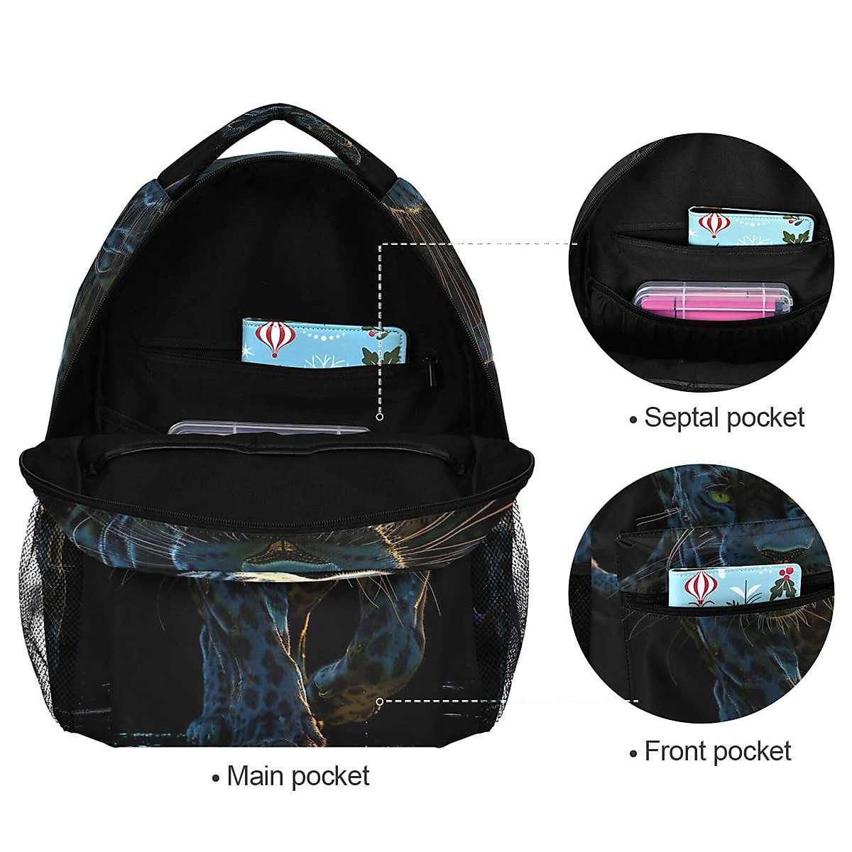 xigua Fierce Black Panther Student Backpack for Boy Girl ,Travel Laptop Backpack,Durable Water Resistant College School Backpack Laptop Bag for Fits 15Inch Notebook