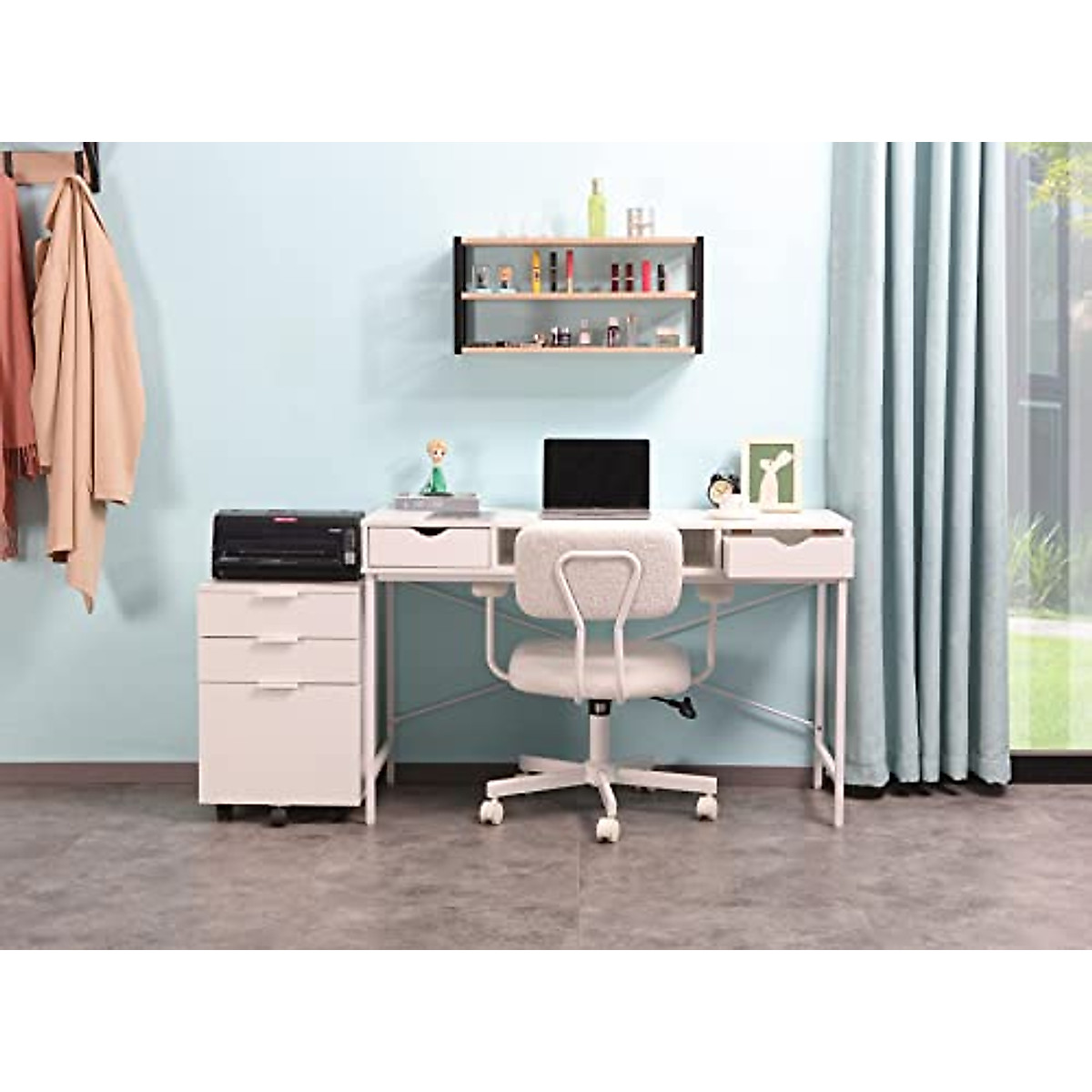 JJS 3 Drawer Rolling Wood File Cabinet with Locking Wheels, Home Office Portable Vertical Mobile Wooden Storage Filing Cabinet for Letter Size, White