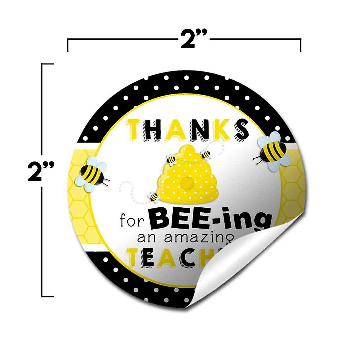 You’re Amazing Bumble Bee Themed Teacher Appreciation Thank You Sticker Labels, 40 2" Party Circle Stickers by AmandaCreation, Great for Envelope Seals & Gift Bags