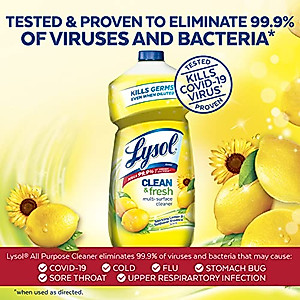 Lysol Multi-Surface Cleaner, Sanitizing and Disinfecting Pour, to Clean and Deodorize, Sparkling Lemon and Sunflower Essence, 40 Fl Oz