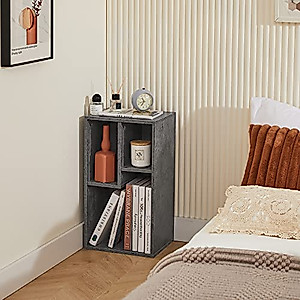 VECELO 3-Cube Open Bookcase, Small Bookshelf with Height Difference Shelves for Most Books, Horizontal Available, 2-Tier Storage Organizer for Home Office, Living Room, Grey